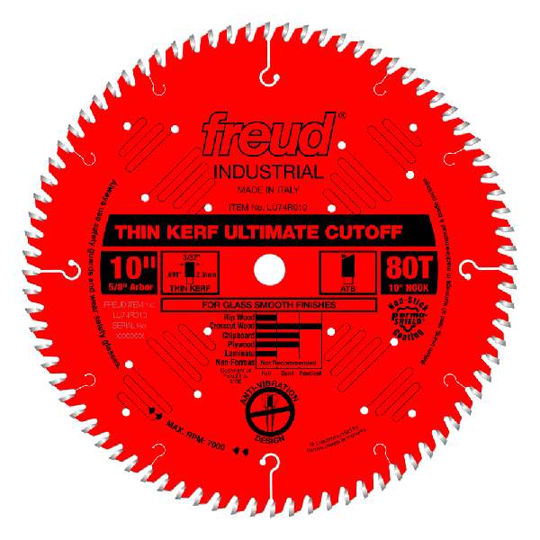 Freud LU74R010 10 Inch 80 Tooth ATB Thin Kerf Cut Off Saw Blade with 5/ ...